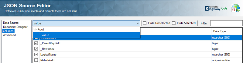 Extracting CRM entity metadata using KingswaySoft JSON Components