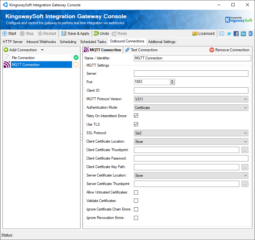 Help Manual - Configuring MQTT Outbound Connections