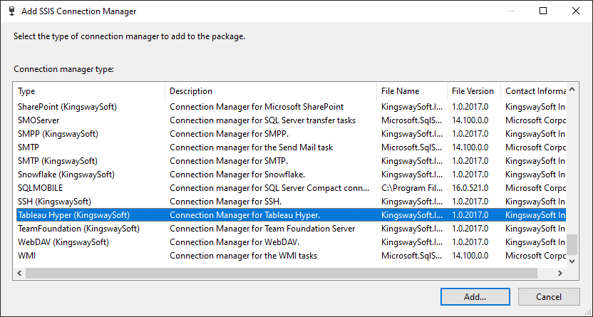 Help Manual - Tableau Hyper Connection Manager - KingswaySoft